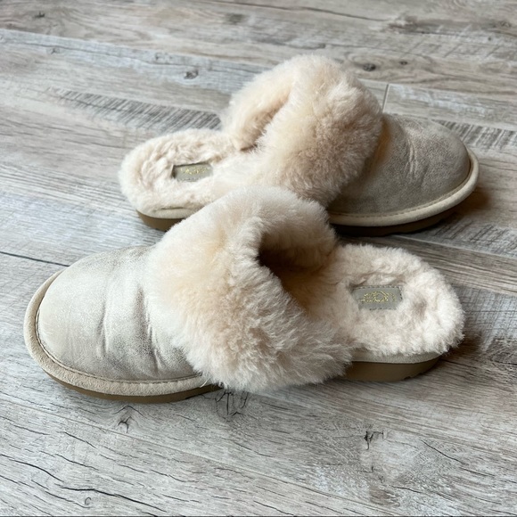 UGG | Shoes | Ugg Metallic Gold Cozy Shearling Slippers | Poshmark